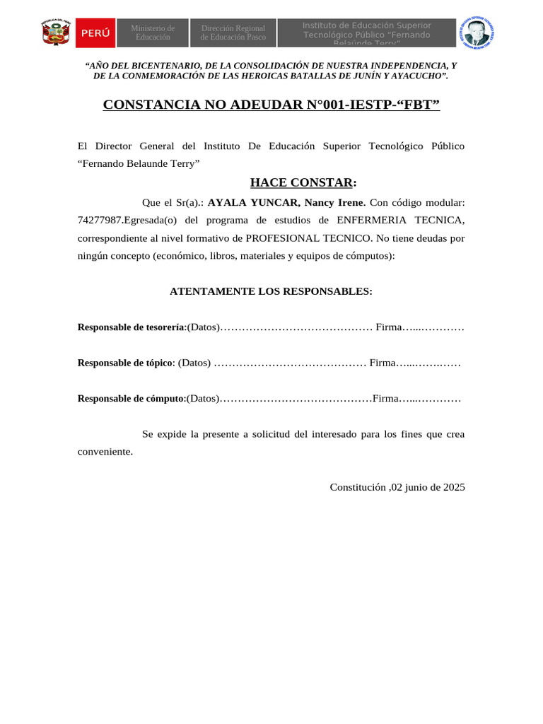 Constancia No Adeudar 2025 | PDF