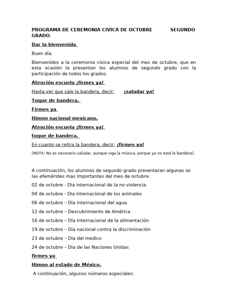 Programa de Ceremonia Civica Segundo | PDF