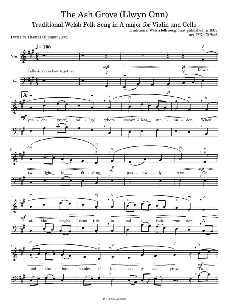 The Ash Grove Violin Cello Duet | PDF | Songs