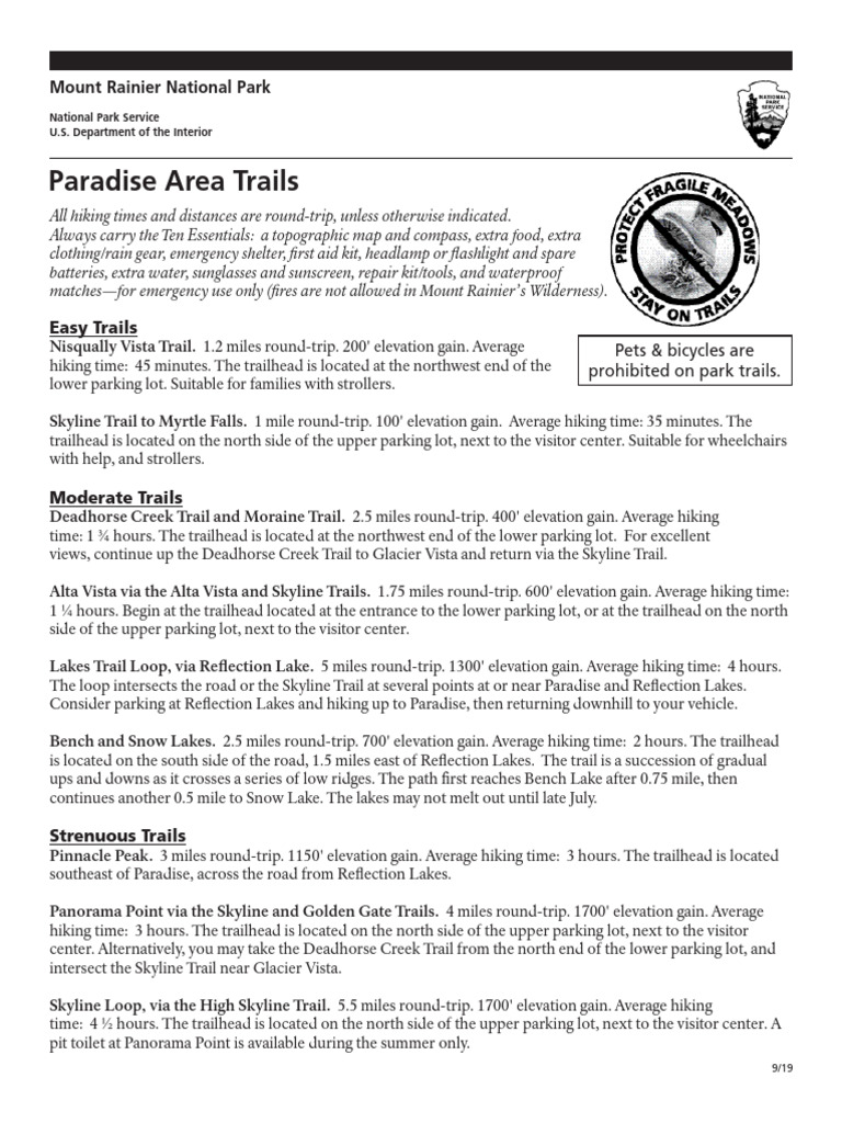 2019 Paradise Area Trails - 508 | PDF | Trail | Hiking