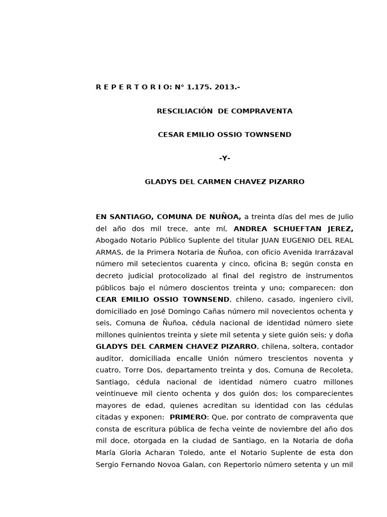 Resciliacion Cesar Ossio Townsed - Y - Gladys Chavez P | PDF