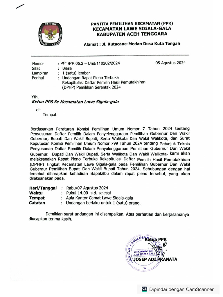 Undangan Rapat Pleno DPHP | PDF