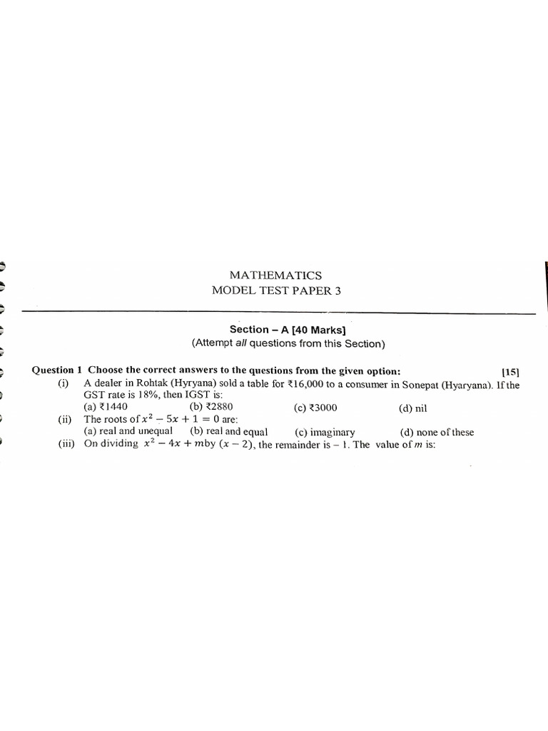 Mathematics (Model Test Paper 3) | PDF