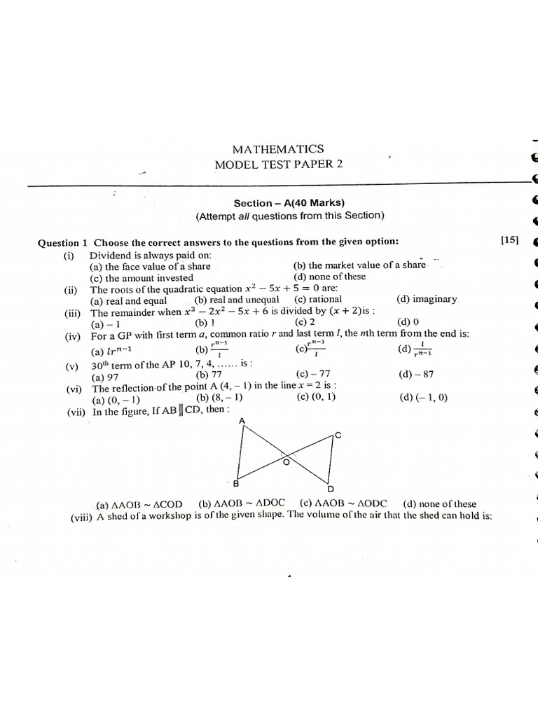 Mathematics(Model Test Paper 2) | PDF