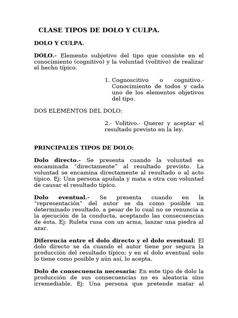 Clase Tipos de Dolo y Culpa e Iter Criminis | PDF | Intención (Derecho ...