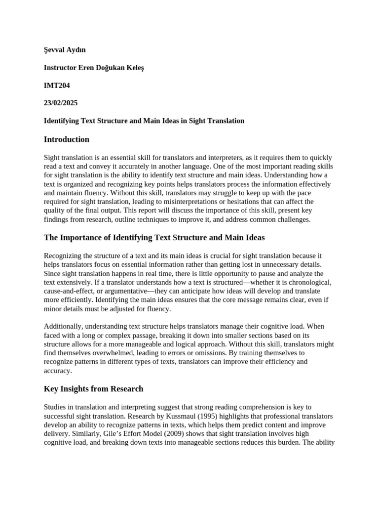Identifying Text Structure and Main Ideas in Sight Translation | PDF | Translations | Reading ...
