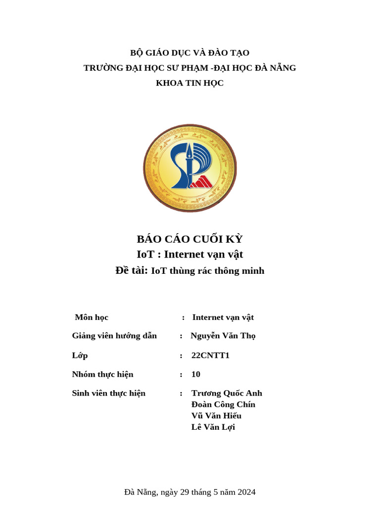 Báo Cáo Iot Cuối Kì Nhóm 10 | PDF