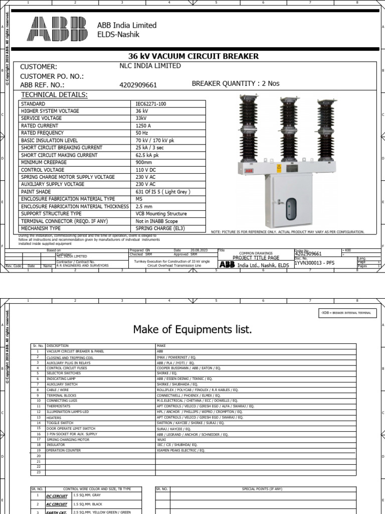 33kV 1250A VCB Drawing | PDF | Insulator (Electricity) | Alternating ...