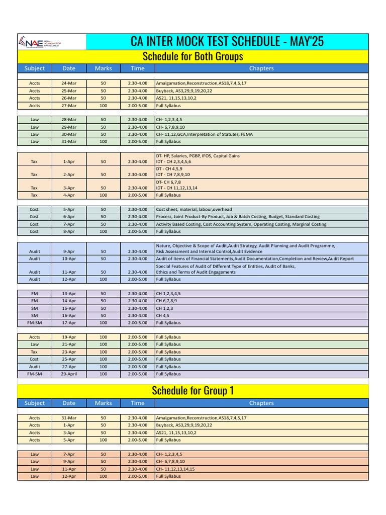 CA Inter Mock Test Schedule May 2025 | PDF | Audit | Internal Control