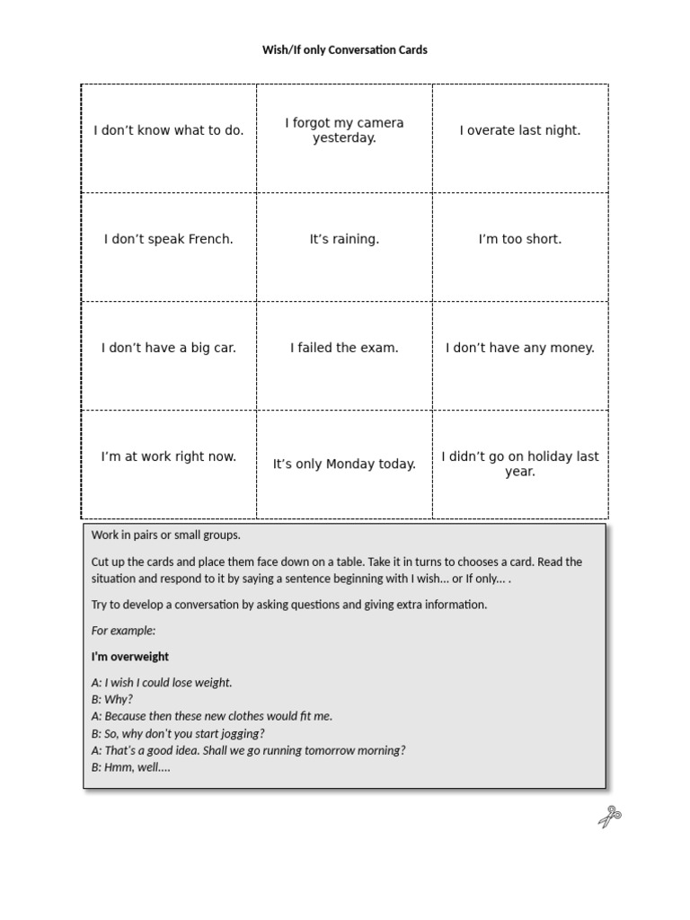 G.5.6 Wishes If Only Conversation Cards | PDF