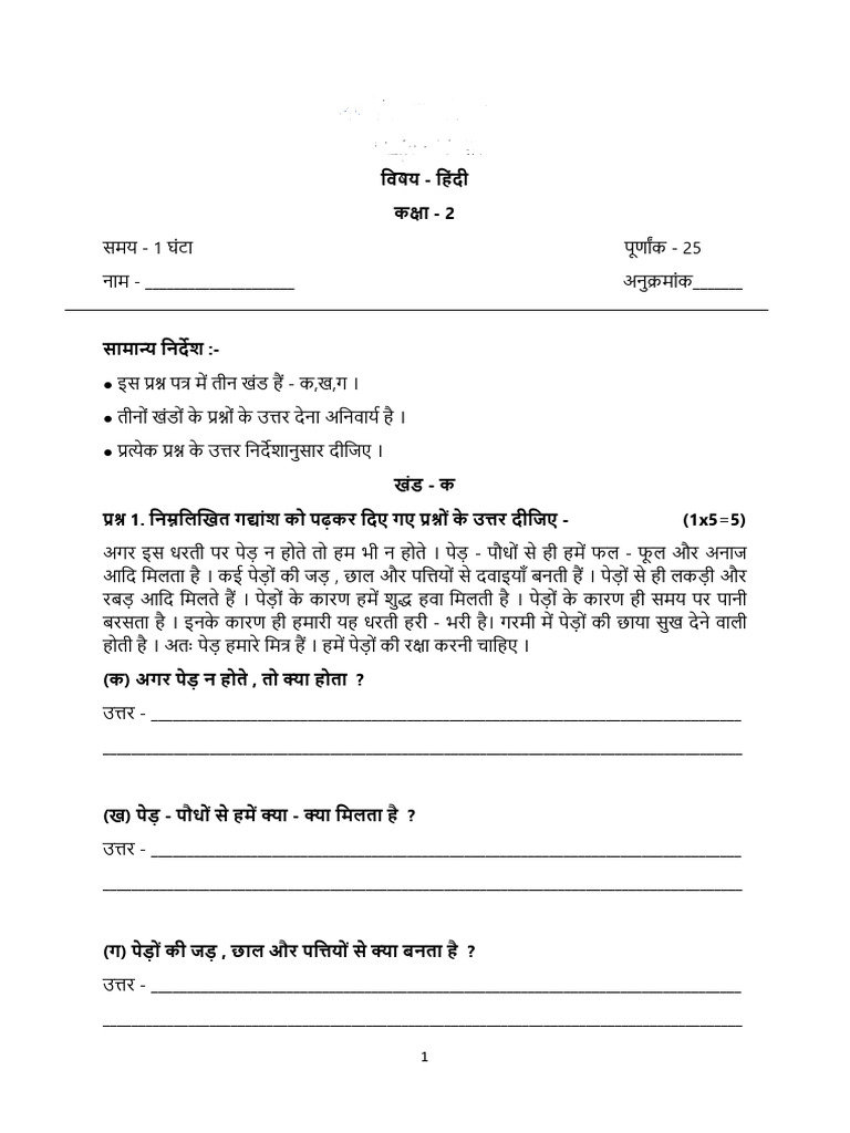 Sample Paper - HINDI | PDF