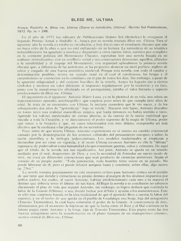 Análisis de "Bless Me, Ultima" | PDF | Novelas | Narración