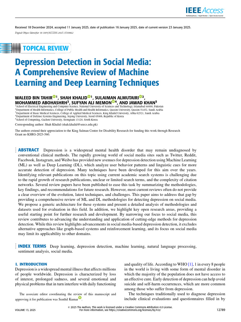 Depression Detection in Social Media a Comprehensive Review of Machine ...