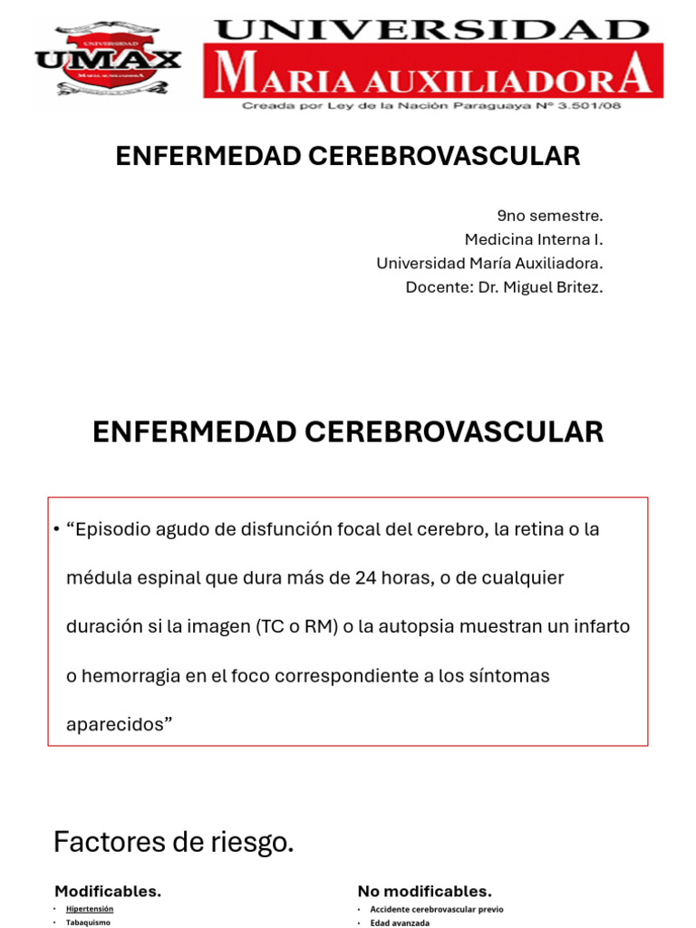 Unidad III. Neurologia. Clase de ACV. | PDF | Carrera | Isquemia