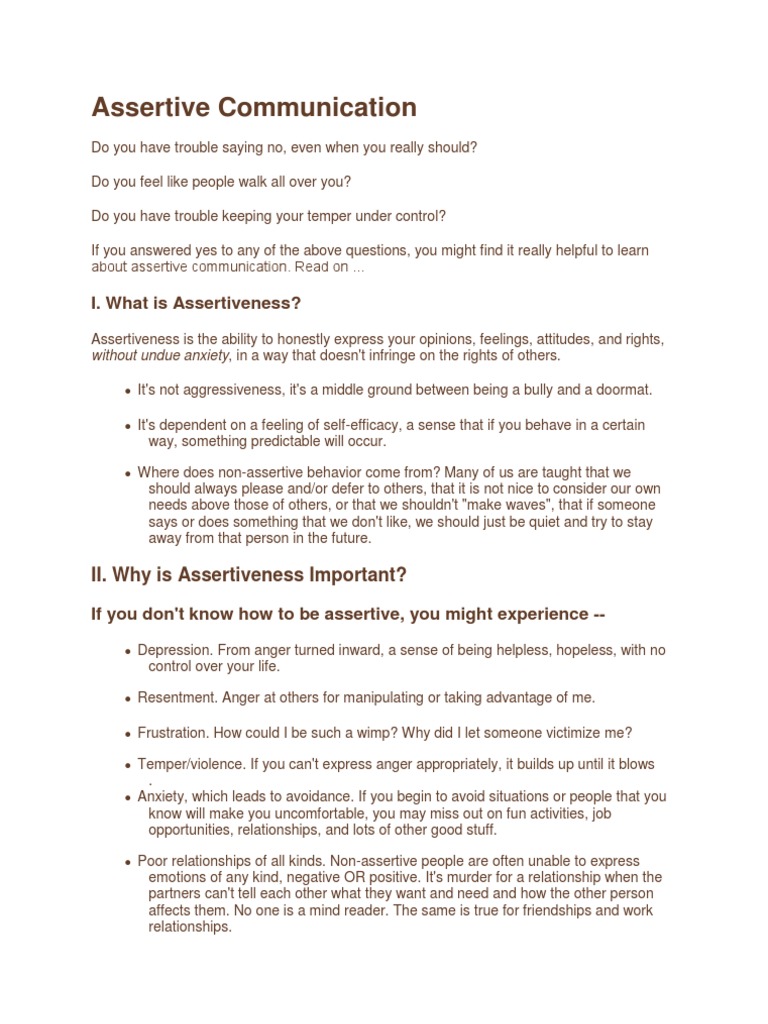Assertive Communication | PDF | Nonverbal Communication | Anger