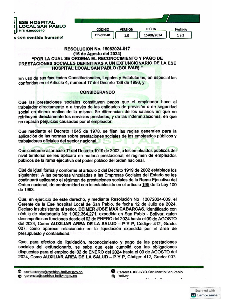 Resolucion de Reconocimiento y Liquidacion | PDF