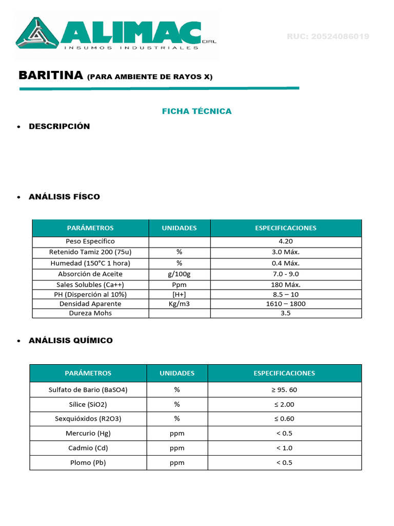 Baritina para Tarrajeo en Rayos X | PDF