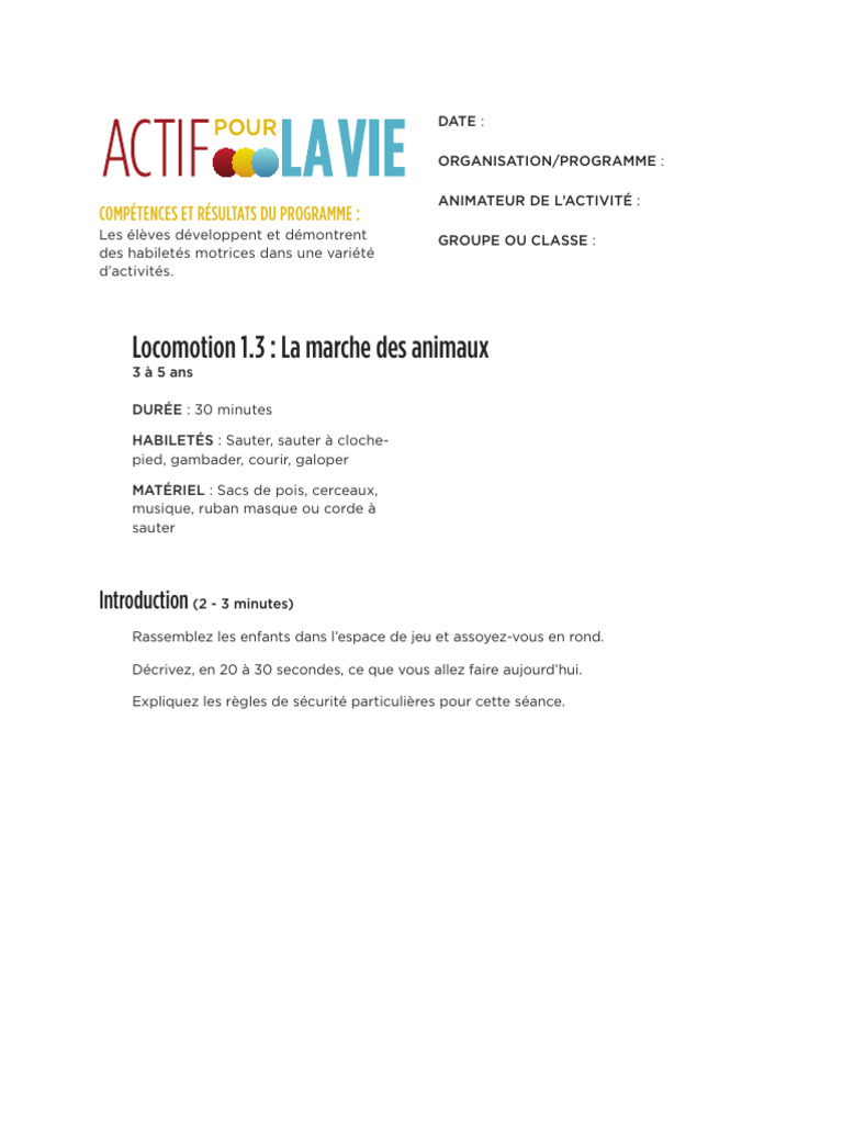 La marche des animaux pour enfants | PDF