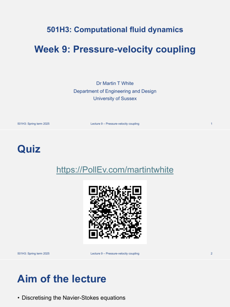 501H3 - Lecture 9 - Pressure-Velocity Coupling | PDF | Navier–Stokes Equations | Computational ...