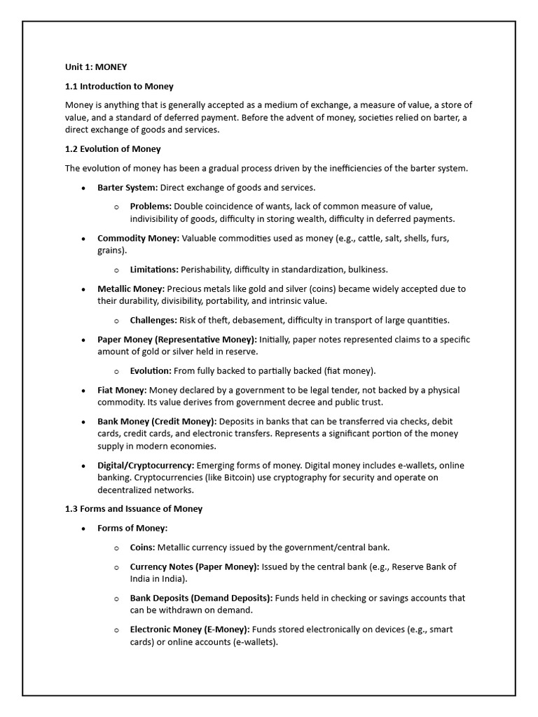 Money, Banking & Finance Notes | PDF | Cost Of Living | Money