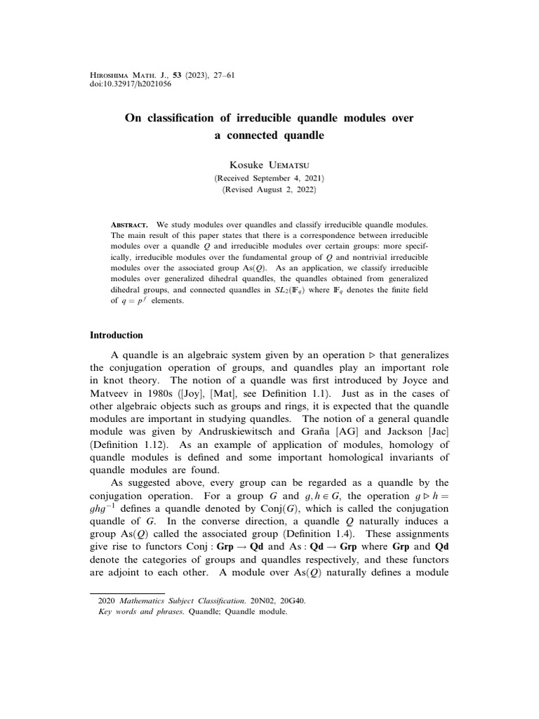 Classification of Irreducible Quandle Modules | PDF | Module (Mathematics) | Group (Mathematics)