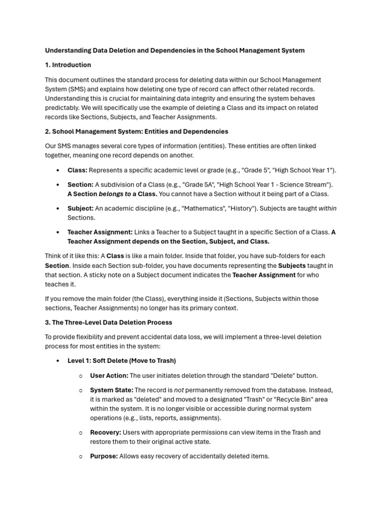 Understanding Data Deletion and Dependencies in The School Management ...