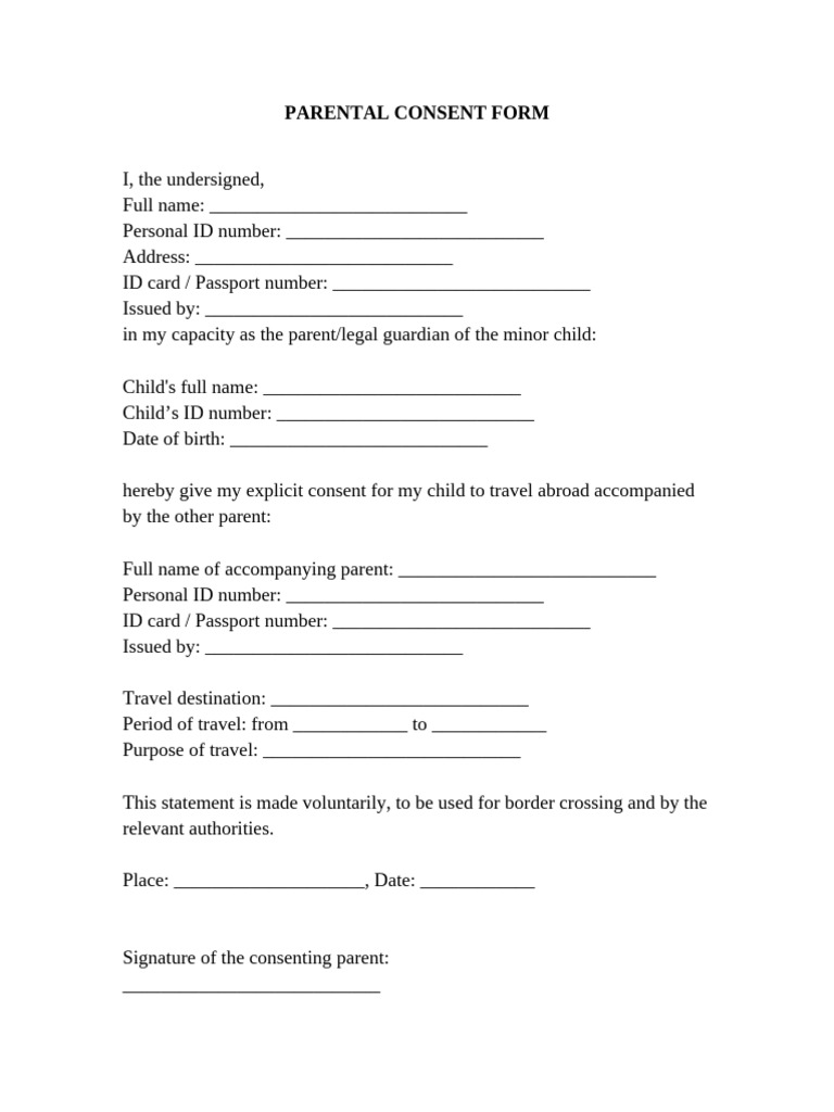 Parental Consent for Child Travel Form | PDF