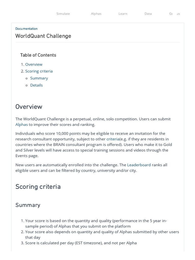 WorldQuant Challenge - WorldQuant BRAIN | PDF