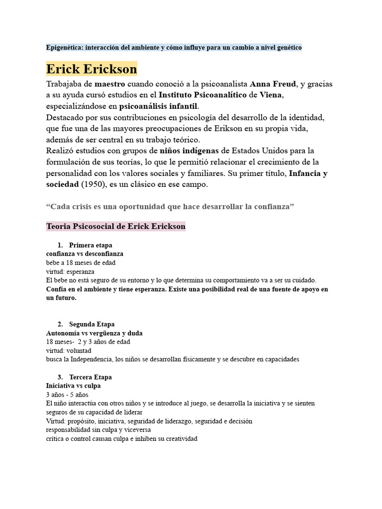 Erick Erickson Biografía y Teoría | PDF | Psicoanálisis | Amor