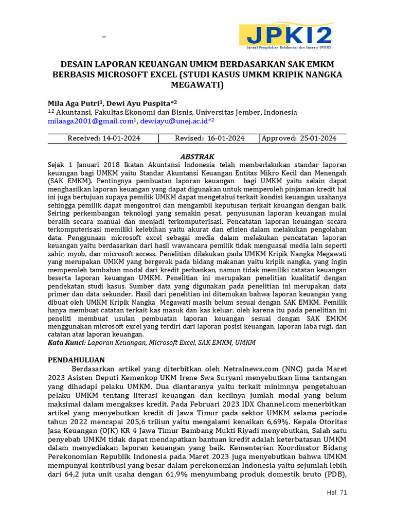 Desain Laporan Keuangan Umkm Berdasarkan Sak Emkm | PDF