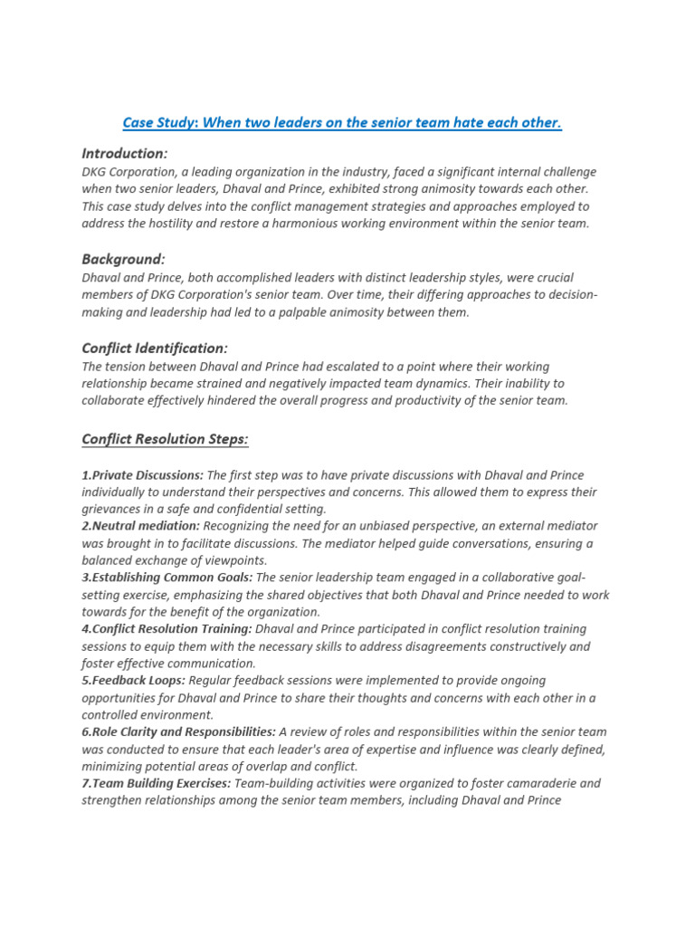 Soft Skills Case Studies Assignment | PDF | Mediation | Conflict Resolution