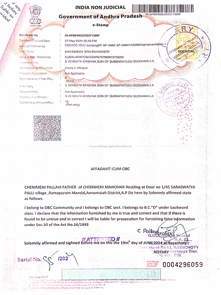 C Pallavi OBC Notary | PDF