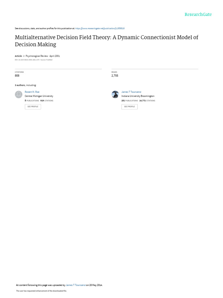 Multialternative Decision Field Theory A Dynamic C | PDF | Markov Chain | Matrix (Mathematics)