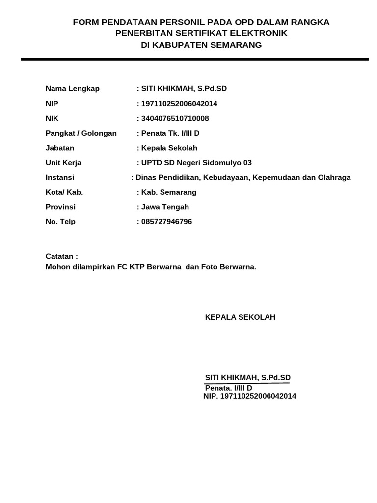 Titip-Form Pendataan Opd Sidomulyo 03 - Copy | PDF