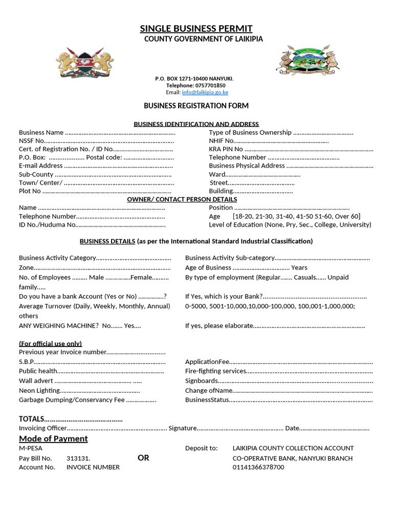 Laikipia County Business Permit Form | PDF