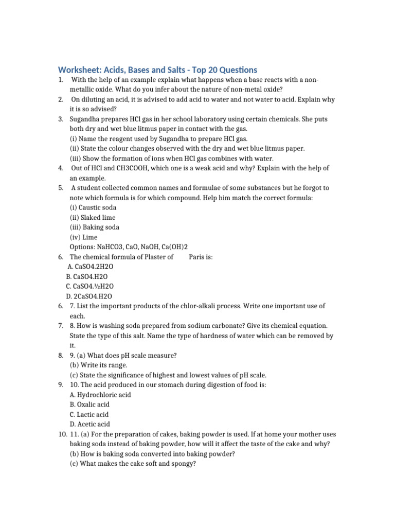 Acids Bases Salts Worksheet | PDF | Acid | Sodium Carbonate