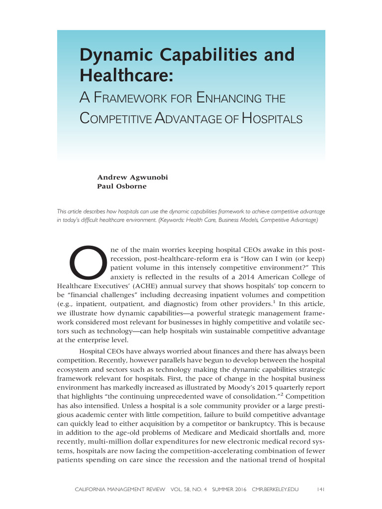 Dynamic Capabilities and Healthcare-A Framework For Enhancing The ...