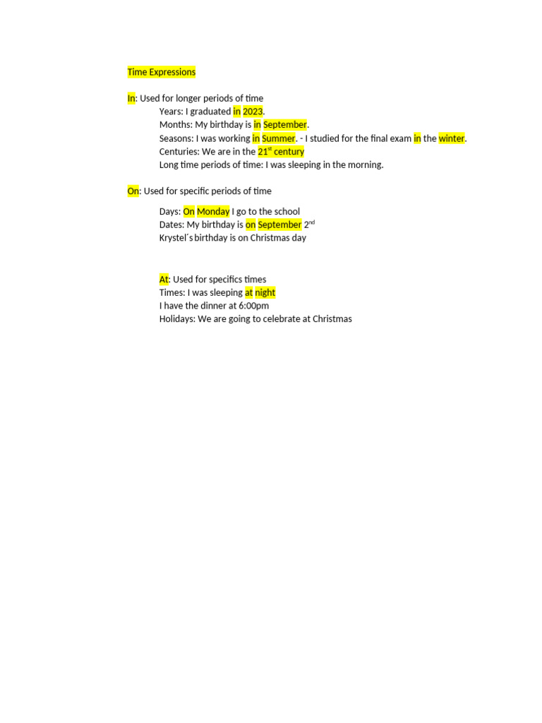 Time Expressions | PDF