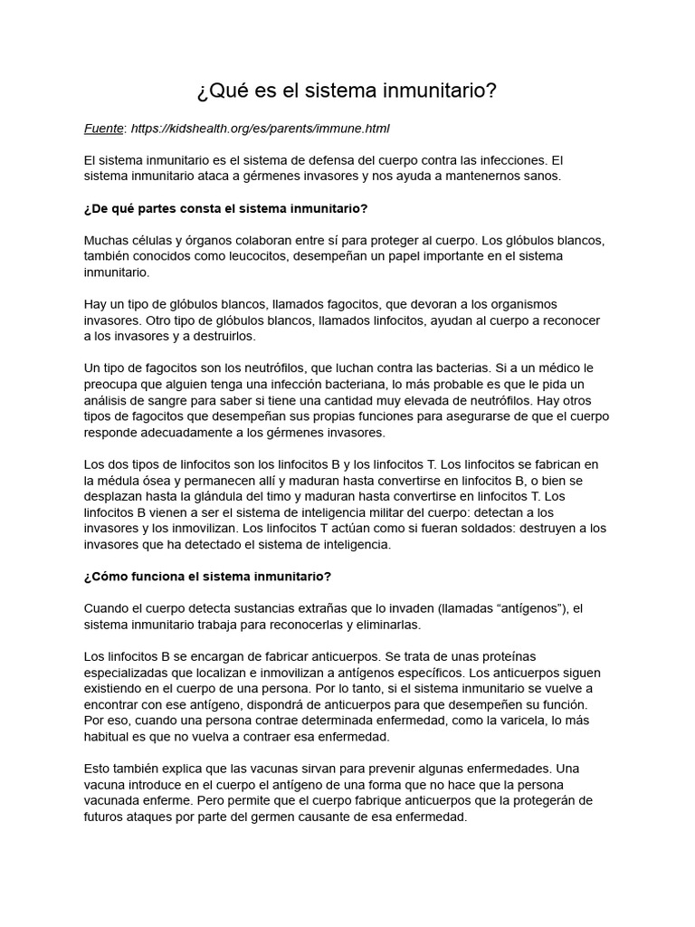 ¿Qué Es El Sistema Inmunitario | PDF | Sistema inmune | Linfocitos