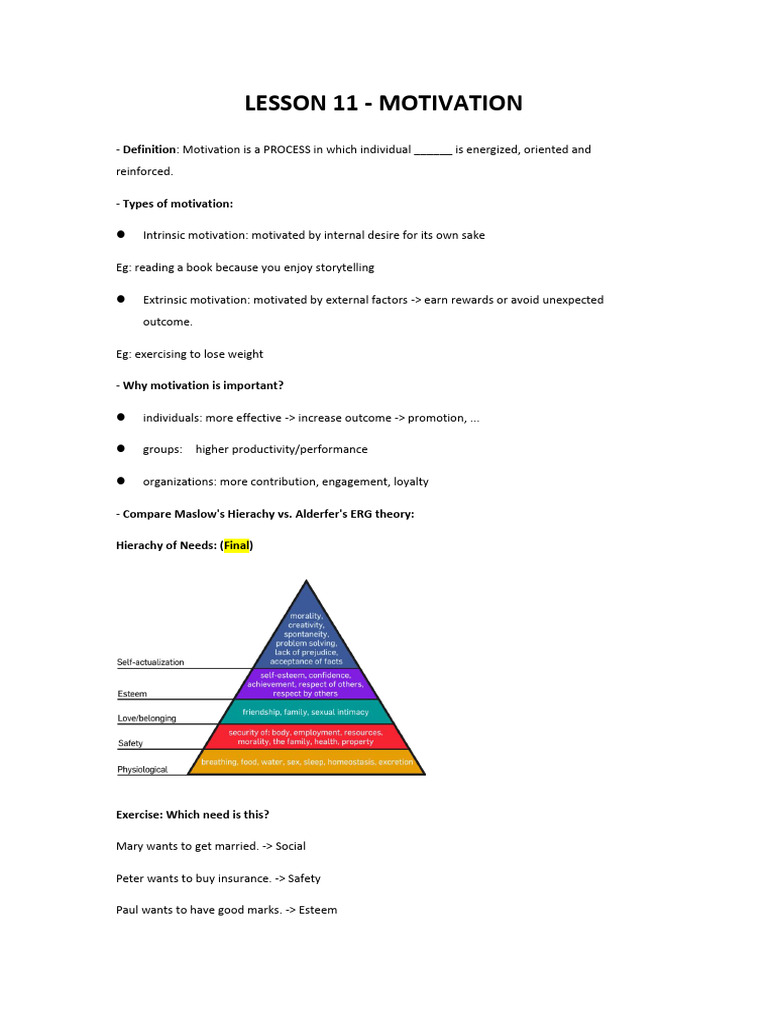 Lesson 11 Motivation Principles of Management | PDF | Motivational ...
