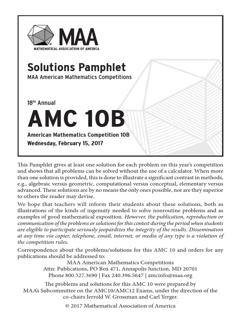 2017 AMC 10 B Solutions | PDF | Triangle | Area