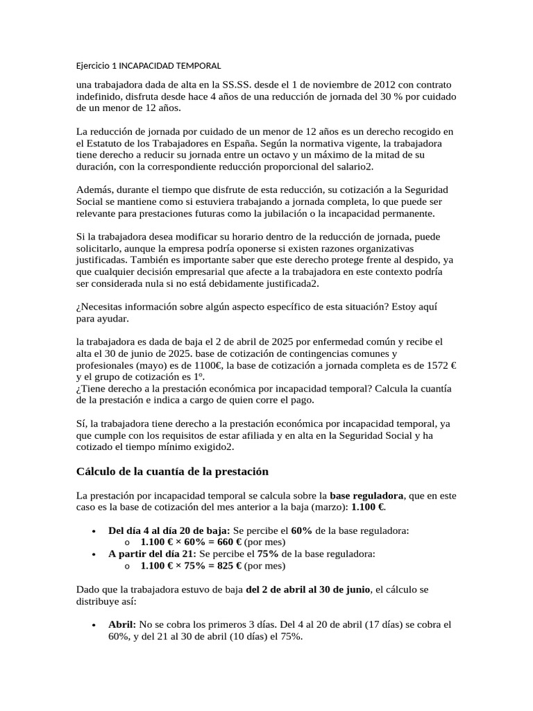 Ejercicio 1 Incapacidad Temporal | PDF | Salario | Economias
