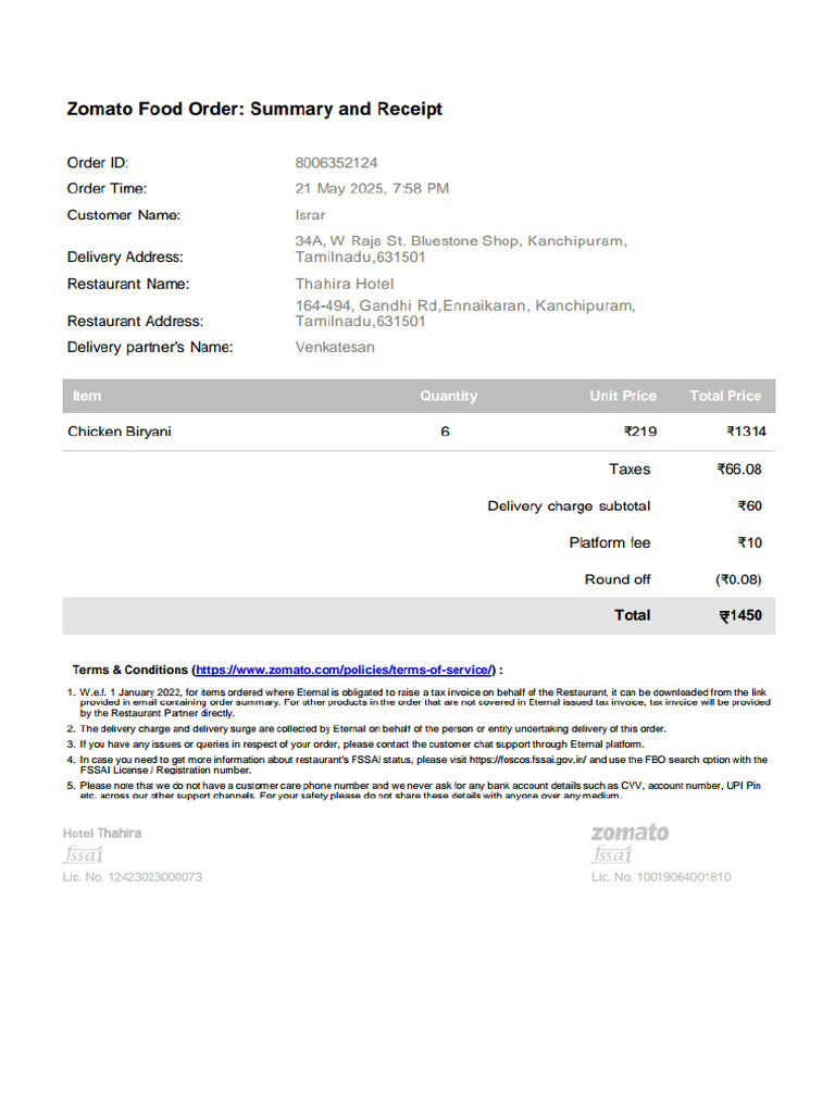 Zomato Bill | PDF