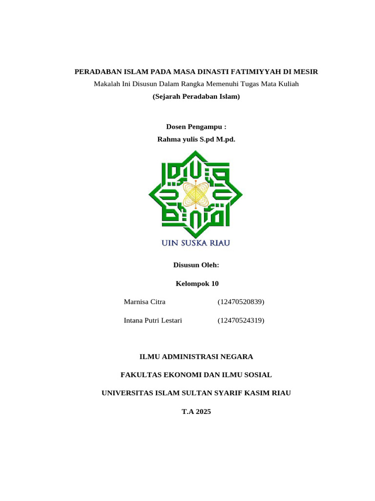 Peradaban Islam Pada Masa Dinasti Fatimiyyah KLP 10 | PDF