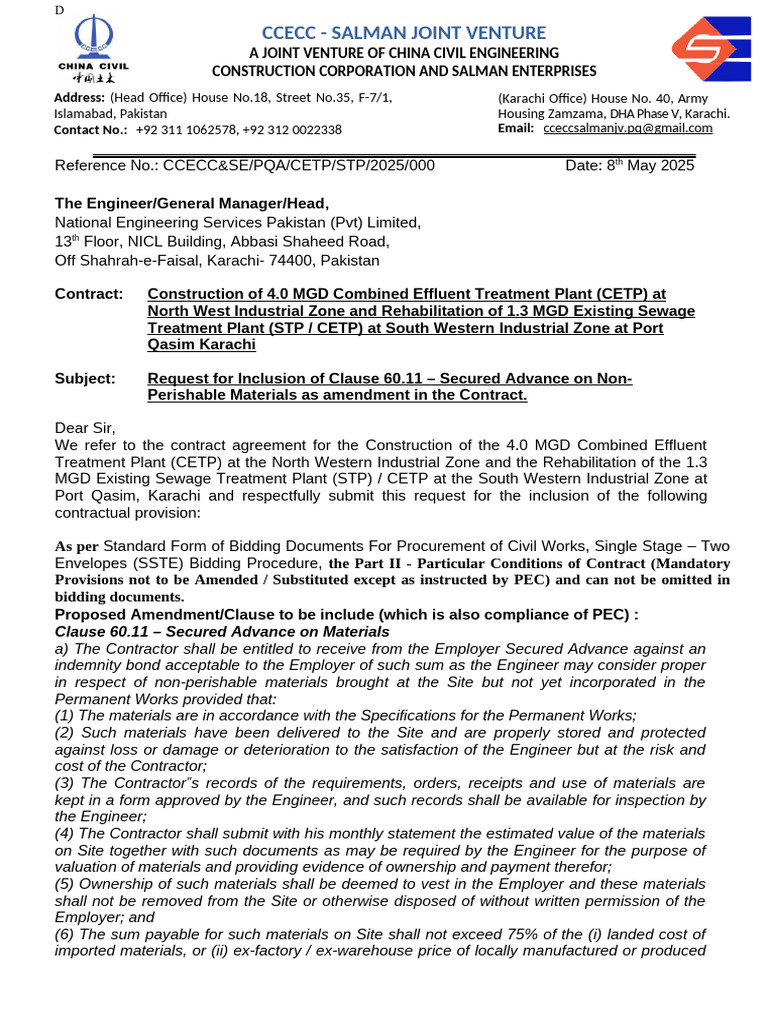 Pqa Road & STP & Cetp Letters at Sec Adv-Stp & Cetp | PDF | Private Law | Business