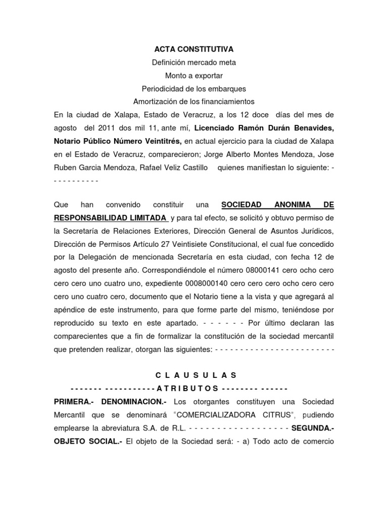 Acta Constitutiva | PDF | Liquidación | Compartir (Finanzas)