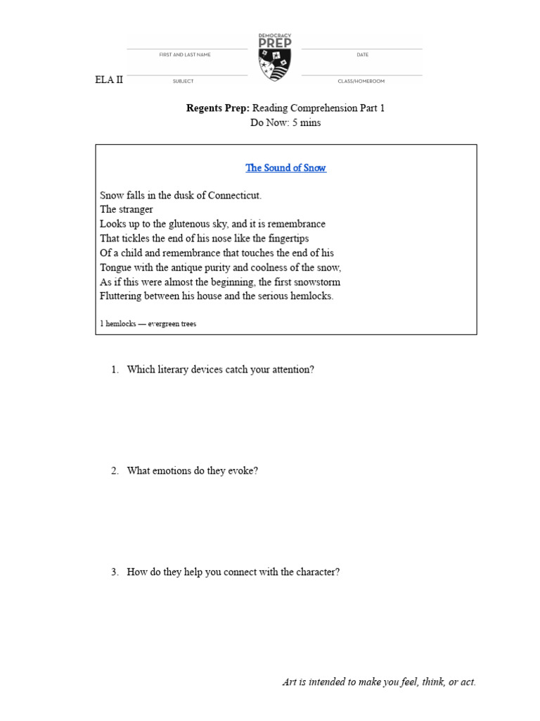 FINAL Regents Prep (Reading Comprehension Part 1) | PDF