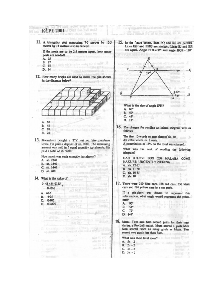 2001 Kcpe Mathematics | PDF