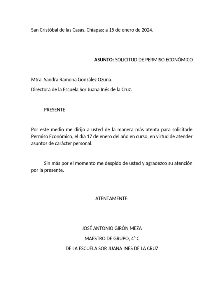 Solicitud de Permiso Económico | PDF