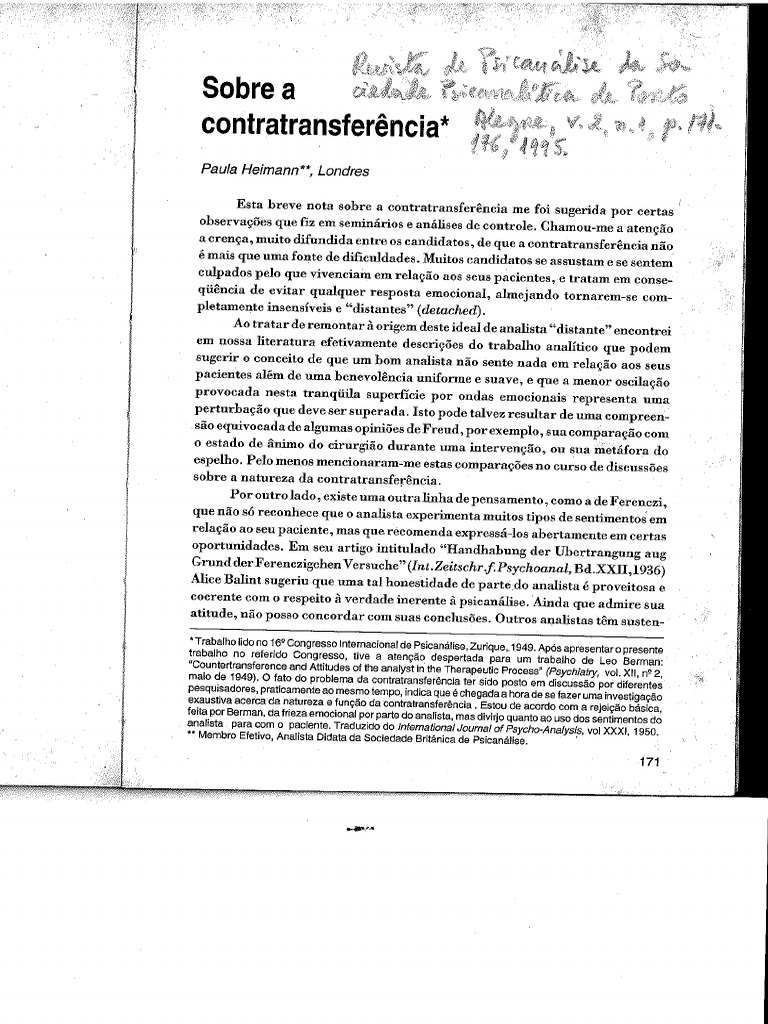 (HEIMANN, P) Sobre A Contratransferência | PDF